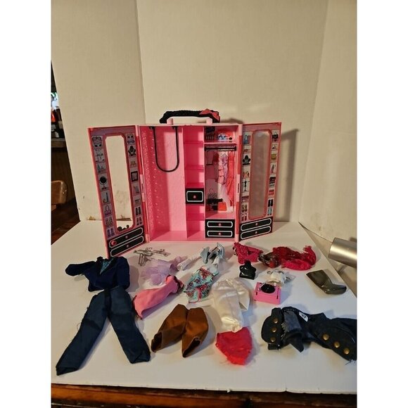Mattel | Toys | Barbie Wardrobe Closet 23 Mattel Travel Case Pink Black ...